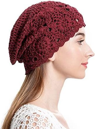 ZLYC Bonnets Printemps Automne Bonnet Souple au Crochet Fait Main pour Femmes(Uni Rouge)
