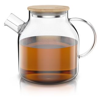 Arendo Teekanne aus Glas mit Siebeinsatz - Bambusdeckel - Fassungsverm&ouml;gen 1400 Milliliter - mit Siebeinsatz f&uuml;r Bl&uuml;tentee - einfache Reinigung - f&uuml;r hei&szlig;e u