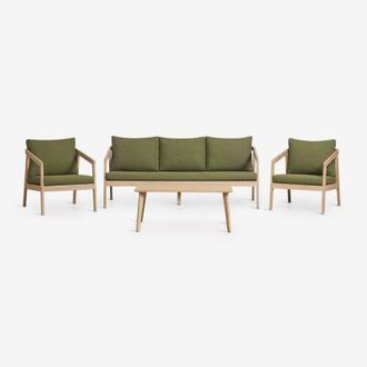 Sklum Gartenset mit Sofa, 2 Sesseln und Couchtisch aus Akazienholz Kaela Helles Akazienbraun 3 Sitzer