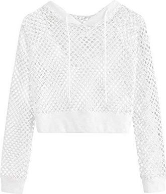 Generic Pull court en maille pour femme - Veste blanche - Sweat à capuche - Sweat à capuche - Crop Top - Style boléro - Veste de jogging - Veste à capuche - V