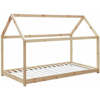 Sweeek Lit cabane Montessori. bois massif en pin naturel - Tobias - sommier inclus. 90 x 190 cm