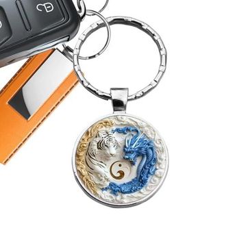 Generico Dragon Tiger Bag Charms - 2D Keychain, Stylish 2D Dragon and Tiger Pattern Bag Keychain for Women and Men, Purse Wallet Backpack | Ying Yang Keychains