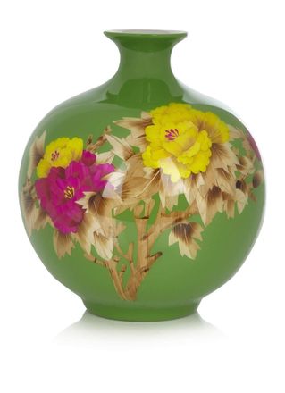 Ori&euml;ntique Chinesische Vase Porzellan Handgefertigt Pfingstrose Gr&uuml;n H29.5cm China Dekorative Blumenvase Orientalische