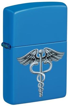 Zippo Sturmfeuerzeug - Caduceus Symbol, Sky Blue Matte, Color Image - Nachfüllbar - Wiederverwendbar - Windfestes Design - Geschenkbox - Made in USA