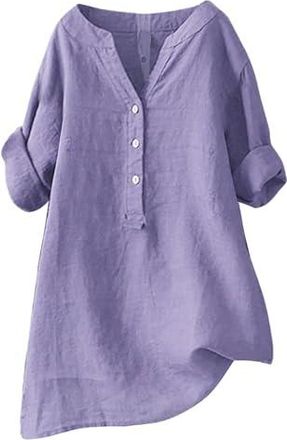 Generic Hauts d&eacute;t&eacute; en gaze pour femmes &agrave; col montant haut et bas 2025 chemises en lin asym&eacute;trique printemps d&eacute;contract&eacute; jupes fluides manches cloches couleur 