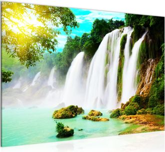 Runa Art Bild Wasserfall Landschaft Modern Wandbilder Schlafzimmer Wohnzimmer 1 Teilig - Made In Germany - Panorama T&uuml;rkis Gr&uuml;n Flur 603515c