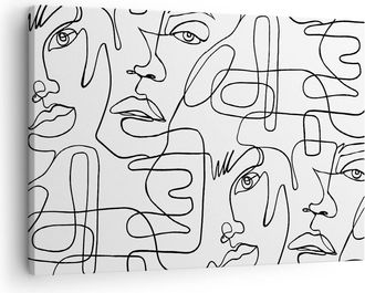 Arttor Bilder auf Leinwand Gesichter Linie Augen Leinwandbild 70x50cm Wandbilder Dekoration Wohnzimmer Schlafzimmer K&uuml;che Deko Klein Wanddeko Bild Wand Kunst