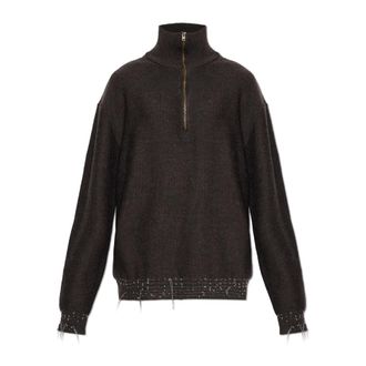 Maison Margiela Woll-Pullover mit kurzem Rei&szlig;verschluss - - Knitwear - Damen - Braun - XL