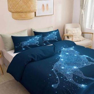 Generic Housse de Couette Imprimer Bleu Marine 220 x 240 cm, Parure de Lit R&eacute;versible G&eacute;om&eacute;trique Constellation Taureau Housse de Couette Enfants Gar&ccedil;ons Fill