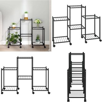 vidaXL Blumenst&auml;nder mit Rollen 83x25x63,5 cm Schwarz Eisen - Blumenst&auml;nder - Pflanzenst&auml;nder - Eckregal - Gartenger&auml;te - Balkonm&ouml;bel - Home & Living