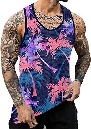Generic Maillot de corps hawa&iuml;en de palmier pour vacances - D&eacute;bardeurs de plage tropicale - Chemises musculaires sans manches - Coupe ample - Pour l&eacute;t&eacute; - Chem