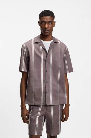 HUGO BOSS Kurzarmhemd BOSS, Herren, Gr. XXXL (47/48), N-Gr, braun (medium lila510), Web, Obermaterial: 97% Baumwolle, 3% Elasthan, gestreift, relaxed fit normal