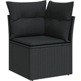vidaXL Garten-Ecksofa mit Kissen Schwarz Poly Rattan - Vidaxl