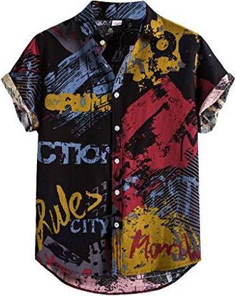 Generic Chemise en coton et lin pour homme - Chemisier dentra&icirc;nement ethnique pour homme - Imprim&eacute; court - Manches d&eacute;contract&eacute;es - Tunique classique, Rouge, 3