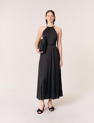 Maje Langes, Plissiertes Kleid Aus Satin - Schwarz - Gr&ouml;&szlig;e 34 - Maje