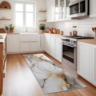 Generic Tapis de Couloir Abstrait Or Fissur&eacute; Marbre - Gris Clair Lavable Tapis de Couloir pour Interieur Chambre &agrave; Coucher Buanderie, 50 x 150 cm Long Doux An