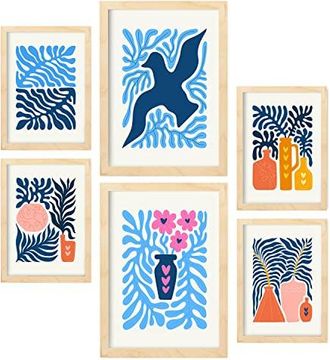 Nacnic Lot de 6 affiches Minimalisme aux couleurs vives. Feuilles bleues. Impressions de paysage et de nature pour la d&eacute;coration int&eacute;rieure et la d&eacute;coration.