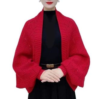 Generic Manteau ch&acirc;le tricot&eacute; ajour&eacute; tendance, cardigan ch&acirc;le tricot&eacute; ajour&eacute; pour femme, cardigan l&eacute;ger et souple, 2 pi&egrave;ces - Rouge, taille unique