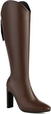 Generic Escarpins &agrave; talons hauts &agrave; bout carr&eacute; pour femme - Minimaliste - Couleur unie - Avec fermeture &eacute;clair dans le dos, marron, 37.5 EU