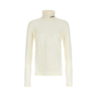 Jil Sander Homme, Pulls, Beige, Taille: 2XL Pull &agrave; col roul&eacute; avec d&eacute;tail logo