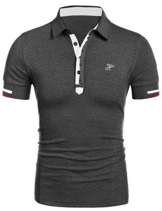 Coofandy Poloshirt Herren Kurzarm Golf T-Shirt M&auml;nner Polohemd Sommer Muscle Shirts Sports Polo Slim Fit Dunkelgrau 3XL
