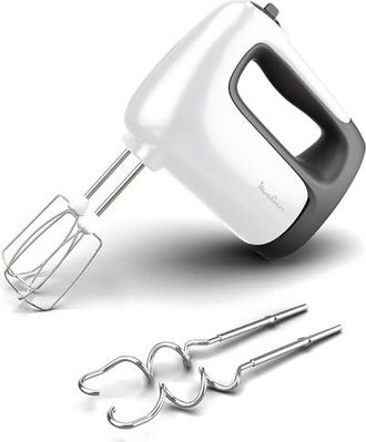 Moulinex Batteur électrique, 500 W, 5 vitesses, Réglage Turbo, 2 fouets + 2 pétrins en acier inoxydable, Idéal pour les préparations légères et épaisses, PrepM