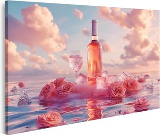 Islandburner Bild auf Leinwand Roséwein und Rosen im Sonnenuntergang Bilder Wandbilder Poster