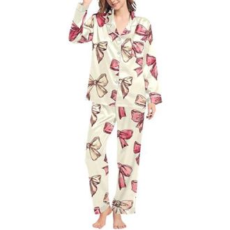 Generic Pyjama long pour femme pour la Saint-Valentin 2026 - Doux et confortable - Col en V - Pyjama mignon (2), rose, XXL