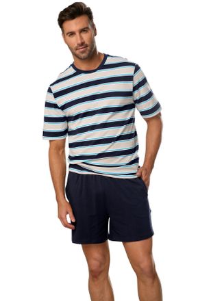 H.I.S Pyjama H.I.S, Herren, Gr. 48/50 (M), bunt (navy, beige, navy, hellblau, gestreift), Jersey, Obermaterial: 100% Baumwolle, gestreift, Basic, bequem kur
