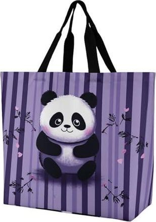 Generic Panda &Agrave; Rayures Violettes Sac A Main Femme Grand Sacs De Courses L&eacute;ger Sac A Main Femmes Pour Gym Shopping Plage