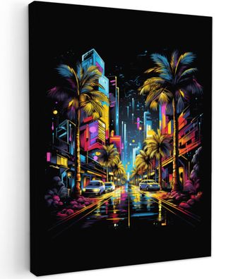 MuchoWow &copy; Leinwandbild 30x40 cm Dekoration Wohnzimmer Bilder Aufh&auml;ngen Wall Decoration Living Room Wohnungs Deko Moderne Retro - Stadt - B&auml;ume - Licht - Auto