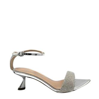 Ninalilou Silberner Spiegelleder Sandale mit Strass - - Shoes - Damen - Grau - 40 EU