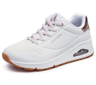 Skechers Slip-On Sneaker SKECHERS UNO SHIMMER AWAY, Damen, Gr. 39, wei&szlig;, Lederimitat, Schuhe Sneaker, Slipper, Freizeitschuh, Plateausneaker mit modischem Keil