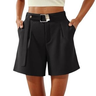 Generic Short De Travail Femme Taille Haute- Short Ete Droit Palazzo Coupe Trap&egrave;ze Ample D&eacute;contract&eacute; Chic Et &Eacute;l&eacute;gants Couleur Unie Confortable avec Poches Pas