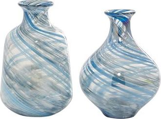 Deco 79 Glasvase, handgefertigt, 17,8 cm Breite, 25,4 cm Höhe, Blau