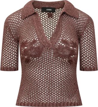 Amiri Femme, Tops, Brun, Taille: 36 FR Polo Crochet Floral