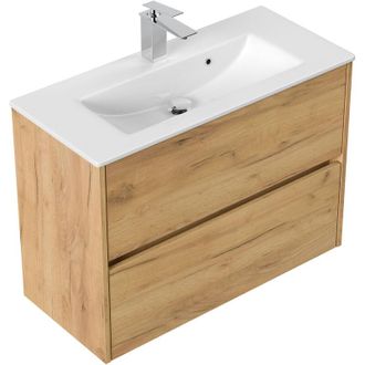 Magnolia Home Badm&ouml;bel Taifun Slimline 80cm 2 grifflose SoftClose Ausz&uuml;ge eiche gold