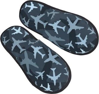 Generic Chaussons Avions Camouflage Bleu Foncé Doux Slippers Confortable Pantoufles Pour Chambre Hiver La Maison L