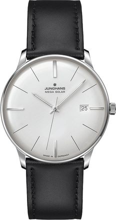 Junghans Meister Mega Solar, Schwarzes Lederband mit Dornschlie&szlig;e, Funk-Solarwerk Herrenuhr 59/4603.02