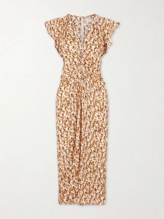 Isabel Marant Lyndsay Midikleid Aus Bedrucktem Satin Mit Raffungen - Braun