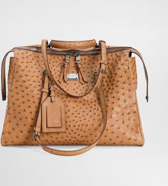 Dolce & Gabbana Vittoria Ostrich Leather Handbag - Mann Shopper Beige Onesize