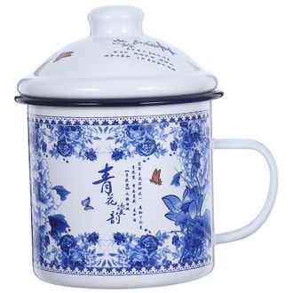 Cabilock Emaille Kaffeebecher 700 Ml Vintage Emaillebecher Aus Robustem Emaillematerial Mit Deckel F&uuml;r Tee Kaffee Und Wasser Zuhause B&uuml;ro