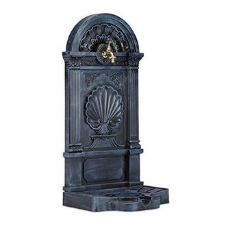 Relaxdays Standbrunnen, Antik-Stil, Nostalgie, Garten, Terrasse, Wasserhahn, Becken, stehend, HBT: 83 x 39 x 33 cm, grau