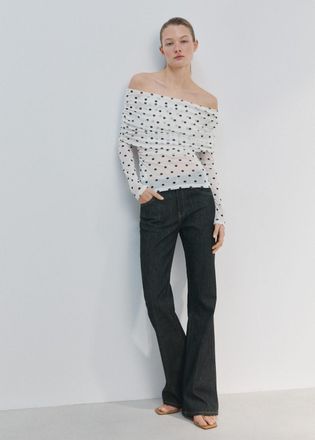 Mango Schulterfreies Polka-Dot-T-Shirt wei&szlig; - Damen - XS - MANGO