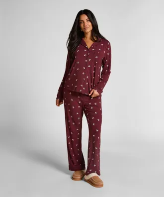 Hunkem&ouml;ller Pyjama HUNKEM&Ouml;LLER Essential Jersey Pants, Damen, Gr. XS, rot, 92% Viskose, 8% Elasthan, Homewear-Sets Pyjama