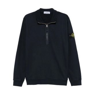 Stone Island Blauer Rei&szlig;verschlusskragen Pullover Abzeichen - - Knitwear - Herren - Blau - M