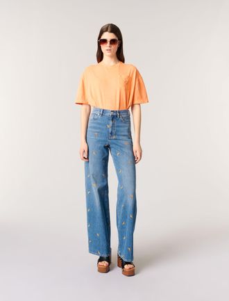 Maje Jean Brod&eacute; - Bleu - Taille 42 - Maje