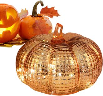 Generico K&uuml;rbis-Licht: LED-Batterielampe mit Timer, Elegante Herbstdekoration, rustikales Erntedankfest, saisonale Halloween-Tischdekoration, Zugang