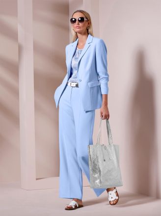 Heine Hosenanzug HEINE, Damen, Gr. 34, Normalgr&ouml;&szlig;en, eisblau, 63% Polyester, 33% Viskose, 4% Elasthan, Anz&uuml;ge Hosenanzug, Topseller