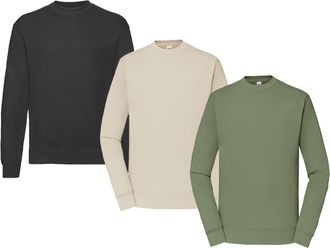 Fruit Of The Loom Herren Classic Set In Sweat, 3 Pack Sweatshirt, 1x Schwarz + 1x Olive + 1x Natural + 1 HL Kauf Notizblock, XXL (3er Pack)